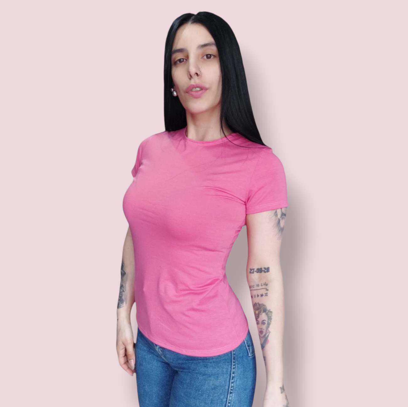 Remera Básica Manga Corta Cuello Cerrado de Modal - Talle Chico ...